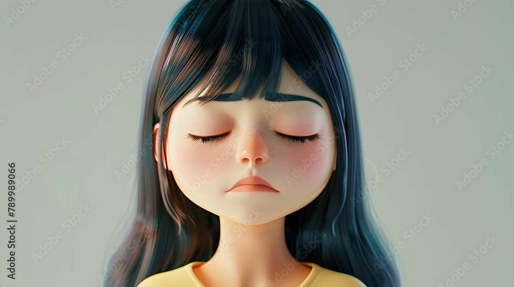 Sad upset disappointed depressed Asian cartoon character girl young ...