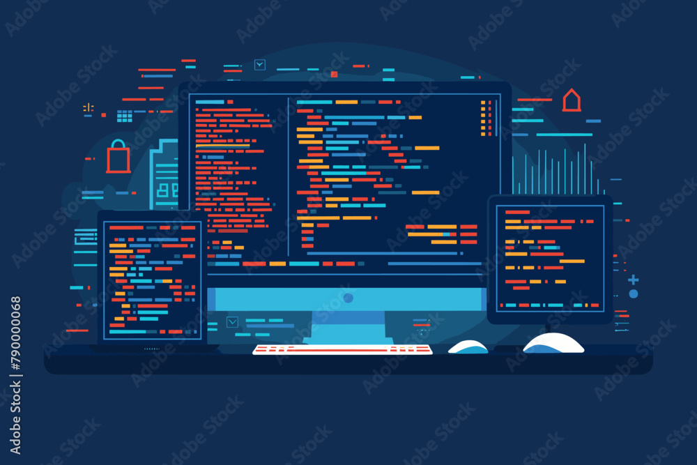 Vetor de Web development and coding. Software designer creating ... Vetor de Web development and coding. Software designer creating ...