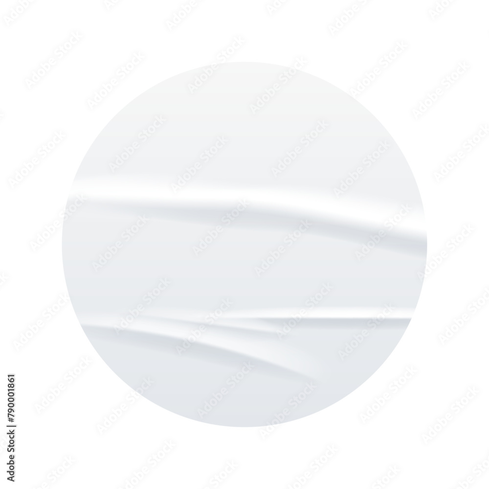 Crumpled white paper round sticker vector illustration. Wrinkled glued ...