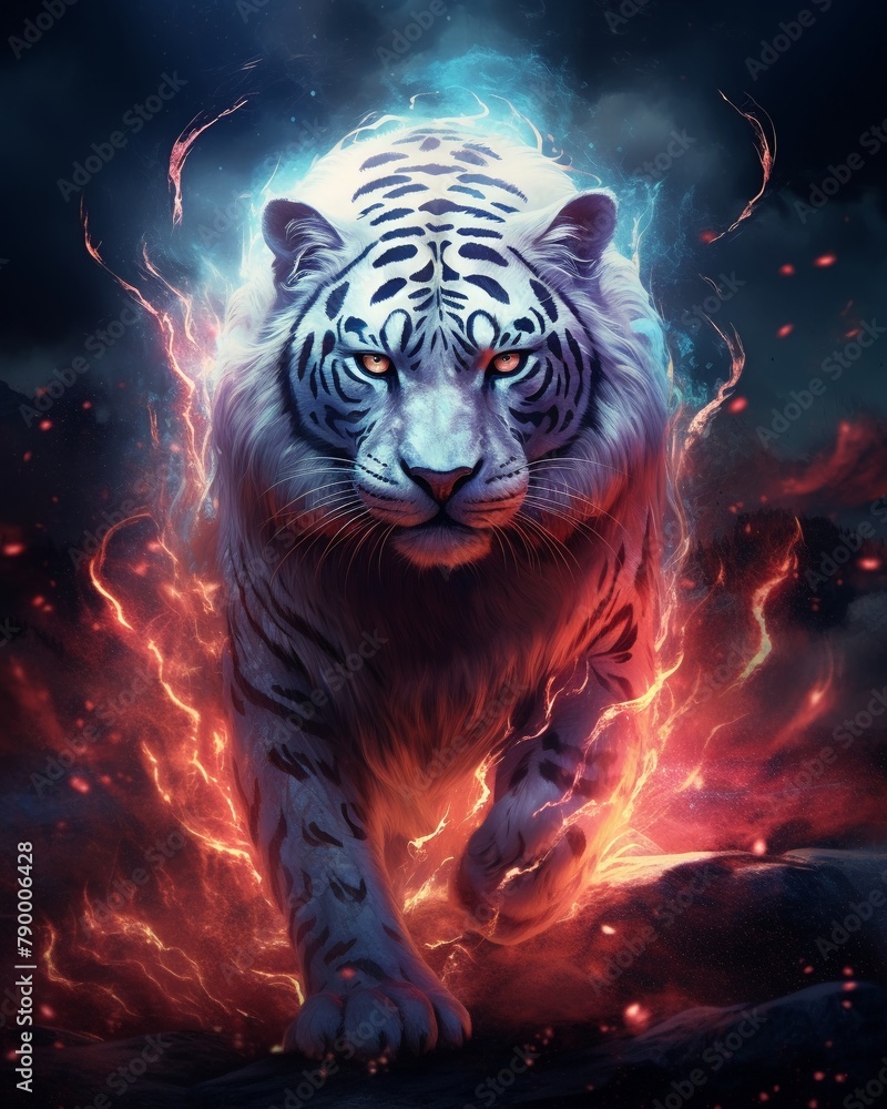 Celestial tiger prowling on a leash of stardust, near the Red Clam ...