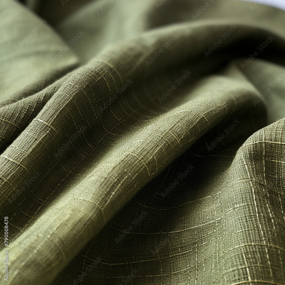 military green hemp sheet fabric zoomed in product photo showcasing ...