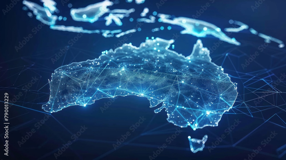 Digital map of Australia, concept of Australia global network and ...