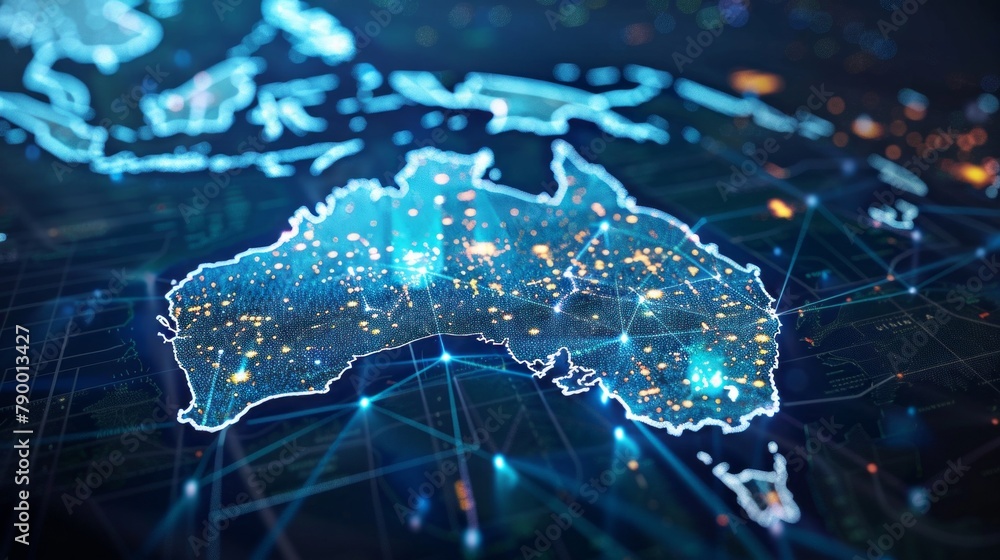 Digital map of Australia, concept of Australia global network and ...