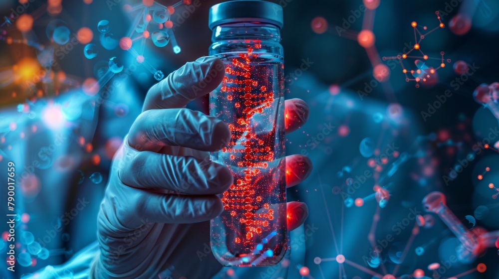 a scientist holding medical testing tubes or vials filled with ...