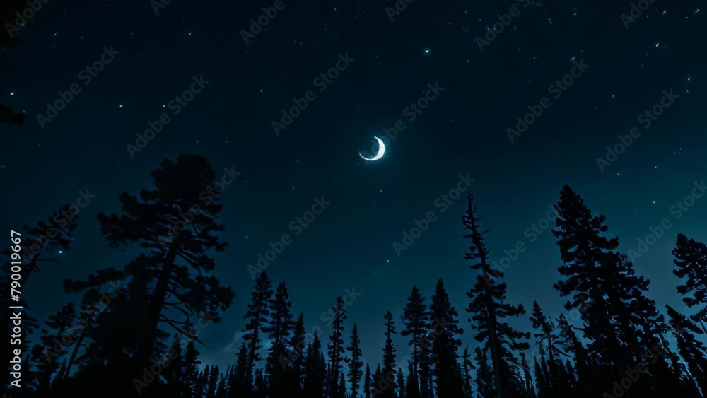 Video animation of serene beauty of a night sky adorned with a delicate ...