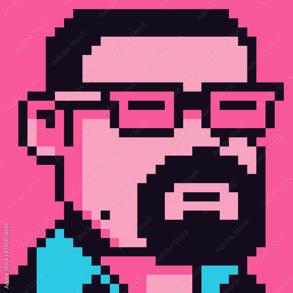 Vecteur Stock 8-bit man with beard in glasses, avatar pixel art male ...
