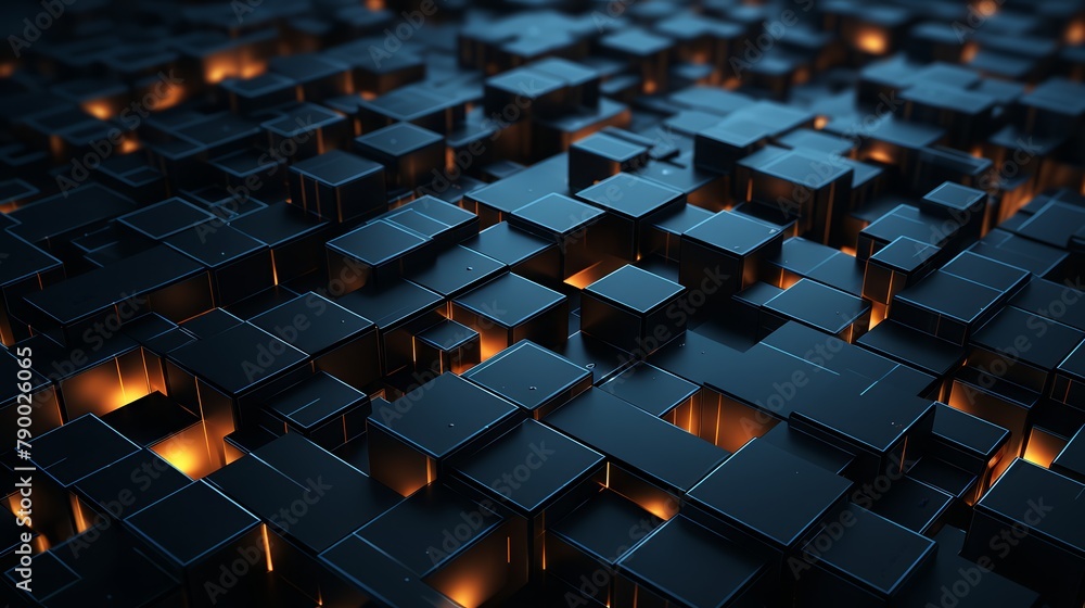 Minimalist 3D squares interlocking in a dark geometric encryption grid ...