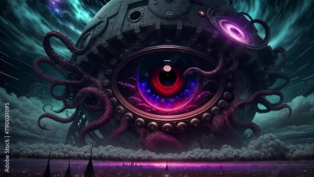 An alien monster with tentacles and a big eye. Futuristic cosmic ...