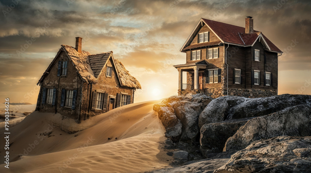 House constructed on the sand vs house constructed on a rock. Parable ...