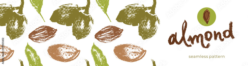 Almond banner background or label template design. Organic almond ...
