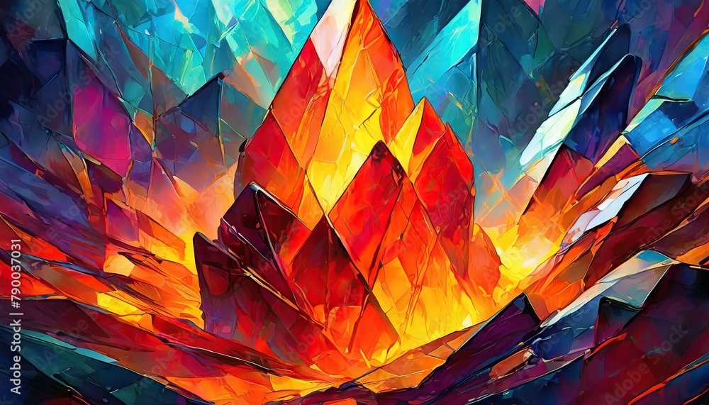 Develop an image showcasing a fiery, abstract crystalline structure ...