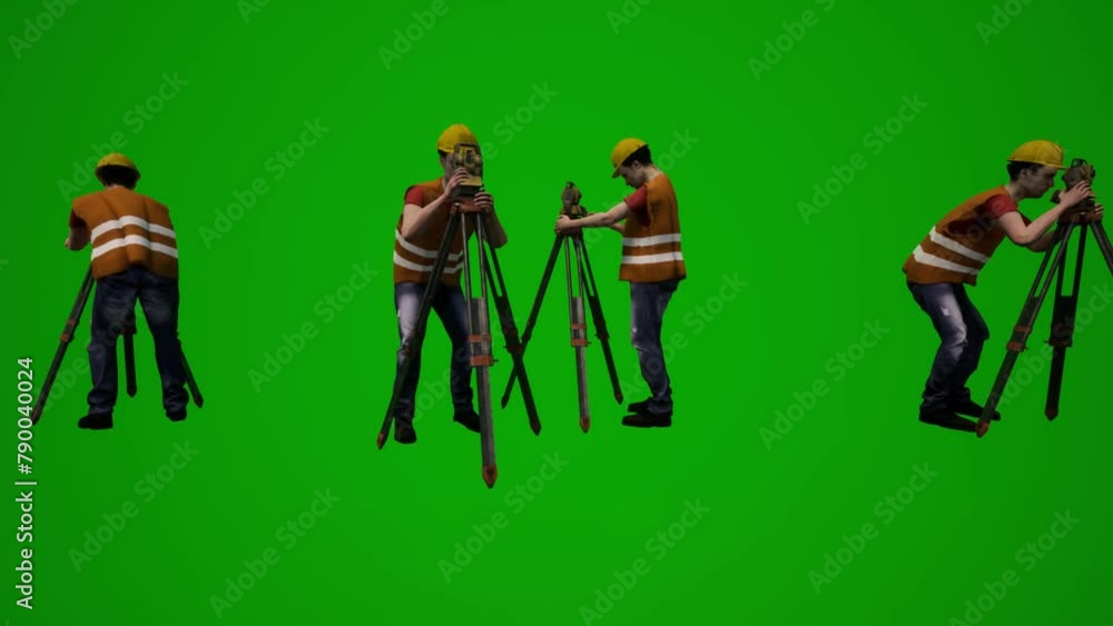architects and construction workers on a green screen walking and ...