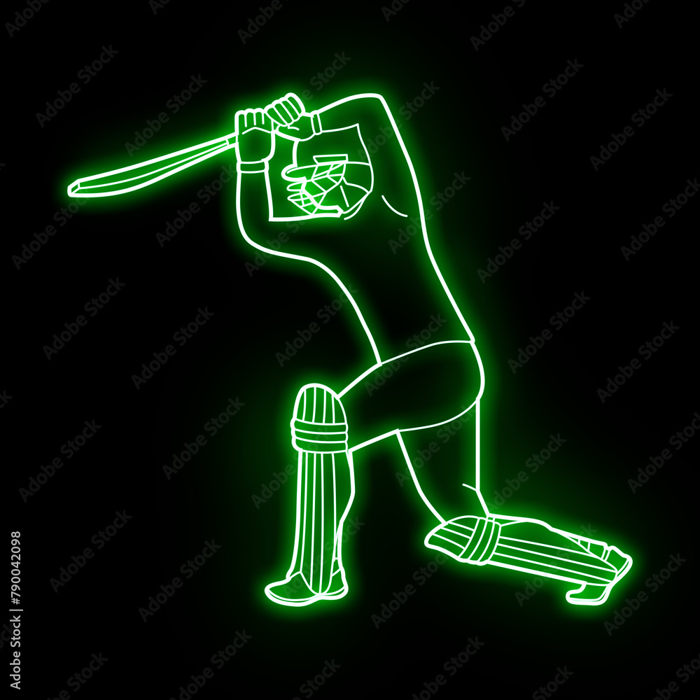 Cricket player neon vector art green, blue, red. Cricket batsman neon ...