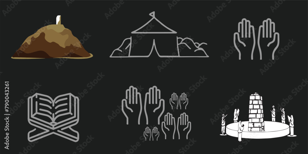 Hajj pilgrimage icon illustration for Eid al Adha or Youm al Arfa Stock ...