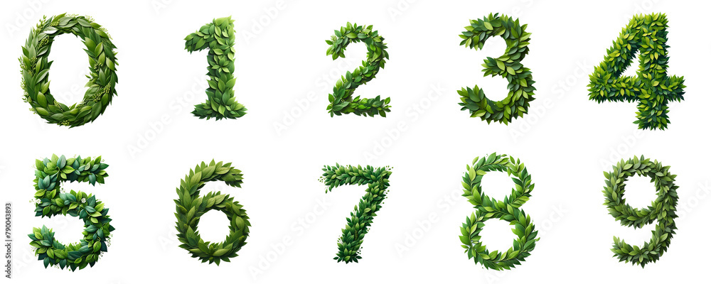 Fresh Leafy Numbers Collection, set of floral layout numbers made from ...
