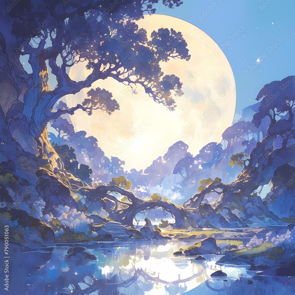 Ethereal Full-Moon Groove with Misty Waters and Ancient Trees: A ...
