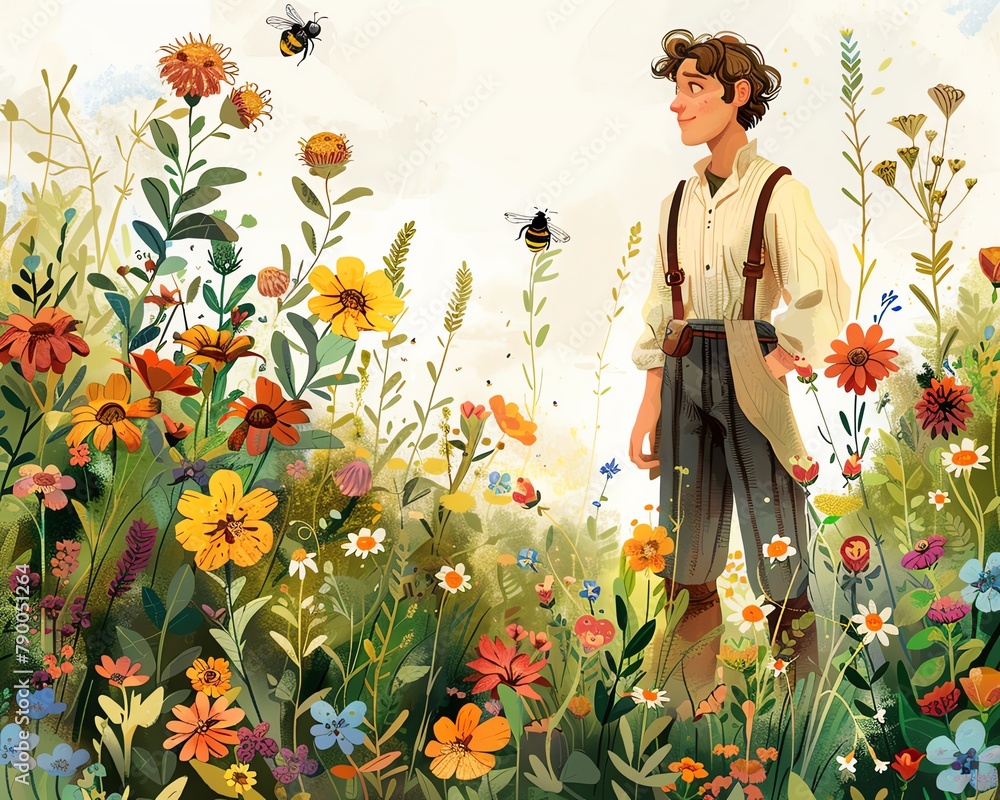 Cartoon clipart of a botanist in a whimsical garden chatting with ...