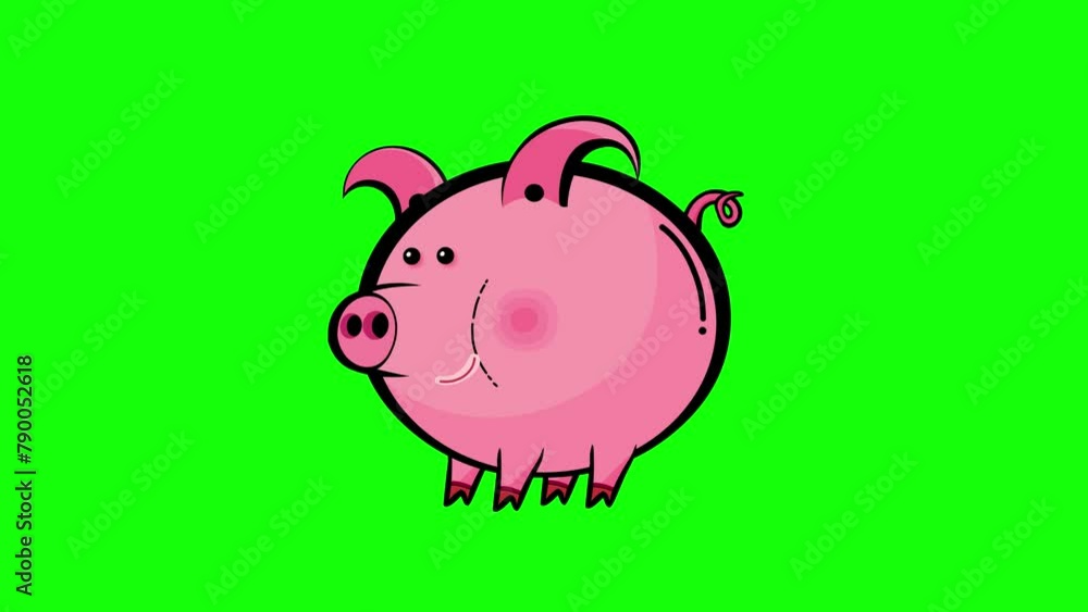 Pig cartoon animated character stop walking greenscreen isolated. Hog ...