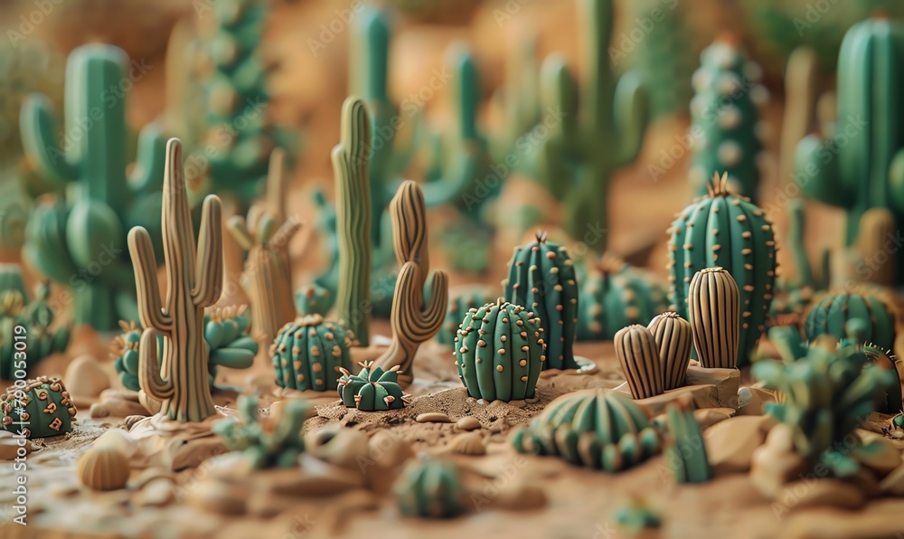Illustrate a mesmerizing clay sculpture garden filled with miniature ...