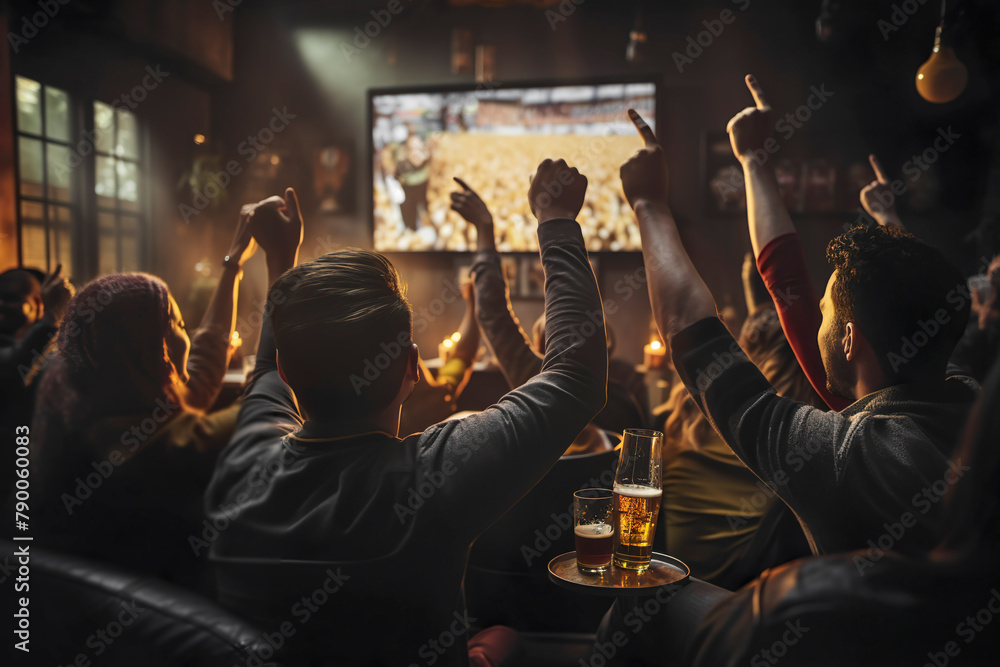 Young man screaming while drinking beer, watching sports game with his ...