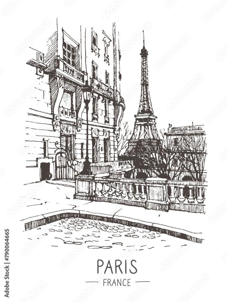 Architecture sketch vector illustration. Travel sketch of Paris France ...