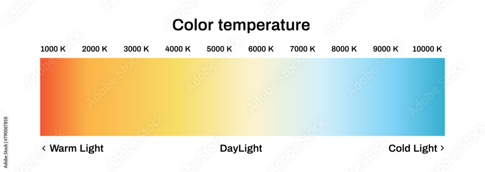 Light color temperature scale. Led diagram with warm and daylight ...