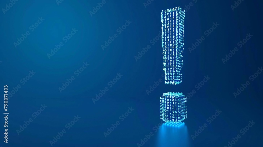exclamation mark icon with glowing binary code on blue background , ai ...