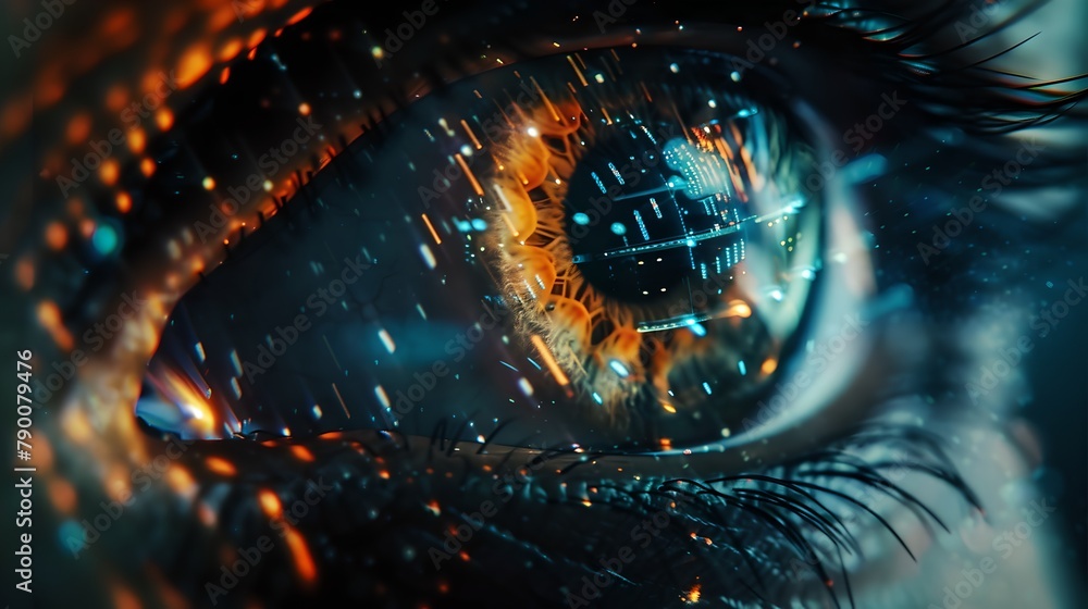 Macro Shot of Futuristic Eye with Digital Elements. Close-up of Human ...
