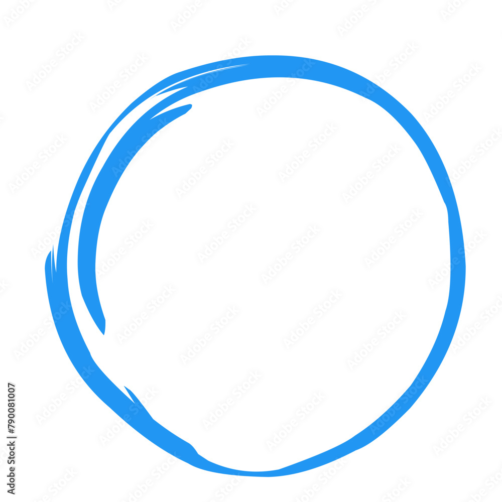 Blue circle drawing pen. Highlight hand drawn circle isolated on white background. Handwritten ...