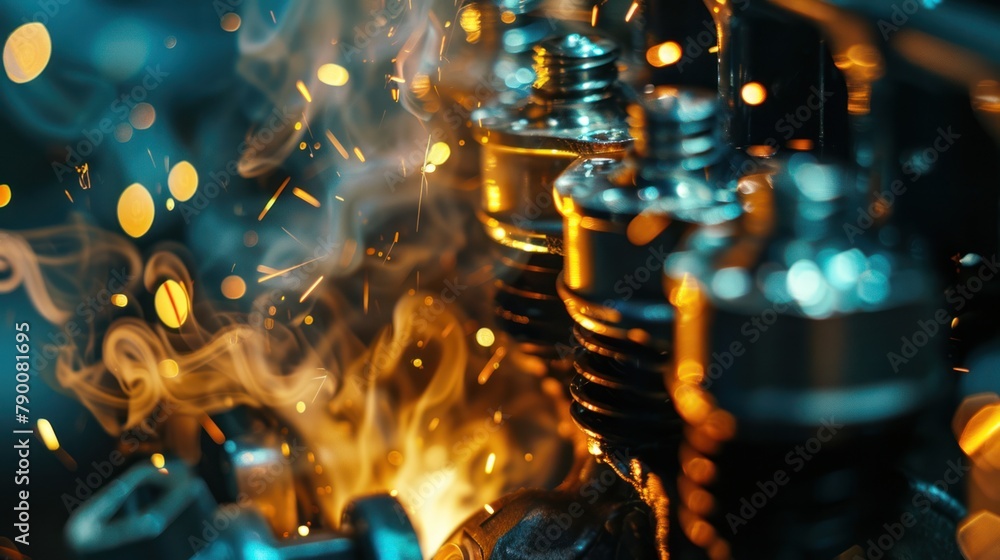 engine's spark plug igniting the fuel-air mixture, creating the power ...