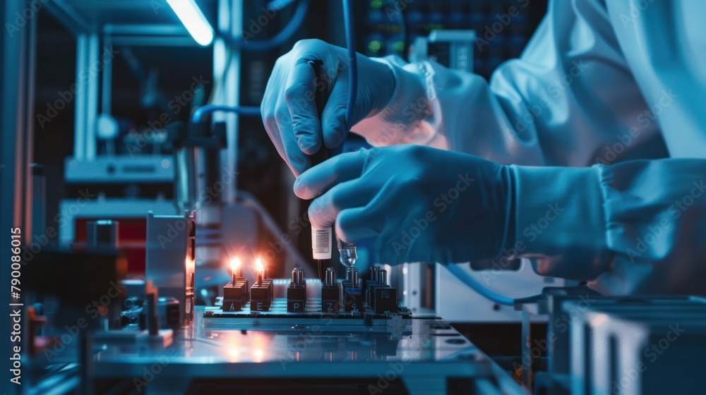 Electrical Engineer Testing A New Type Of Battery Their Hands Carefully Adjusting The Settings