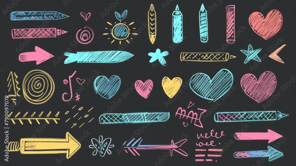 Collection of animated hand drawn highlighter elements including doodle ...