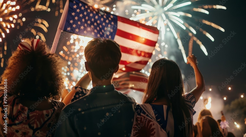 People celebrating 4th of July, watching fireworks. Concept for ...