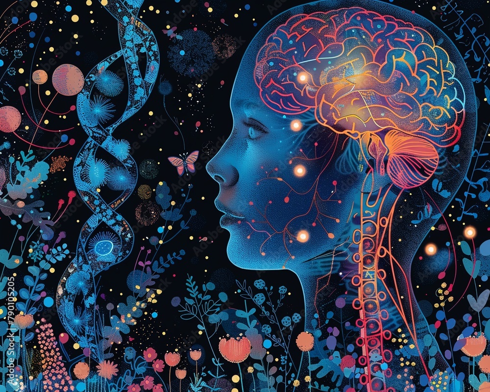 Scientific illustration wallpaper depicting human heredity with a focus ...