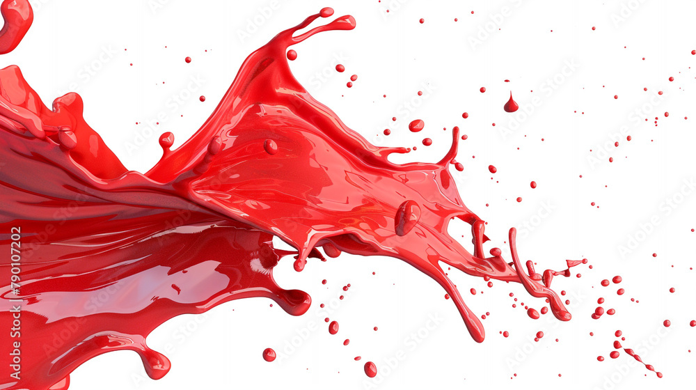 A vibrant red paint splash frozen in motion, mid-air, the dynamic ...