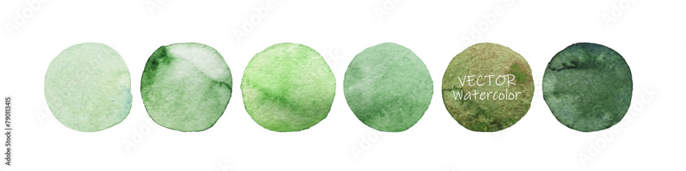 Set of green watercolor dots. Hand painted Spots on white background ...