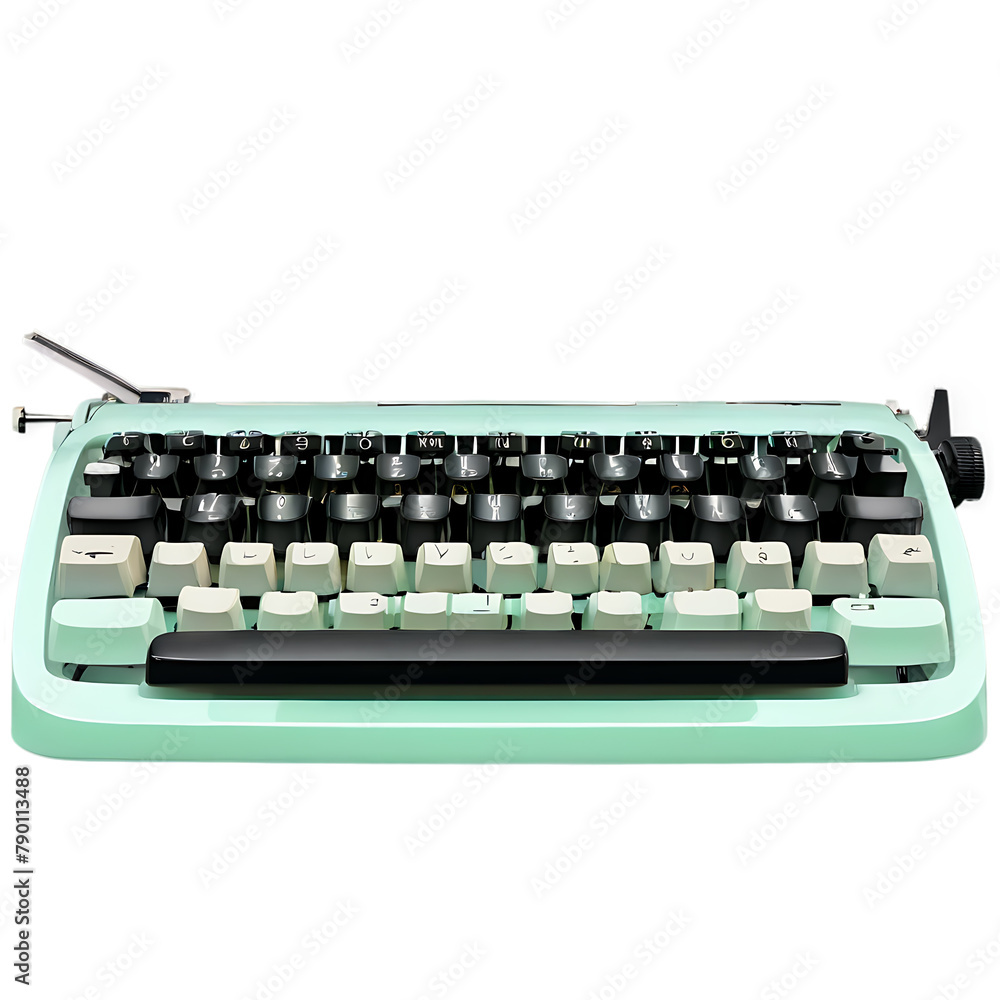 A vintage typewriter in mint green with a QWERTY keyboard and a shiny ...