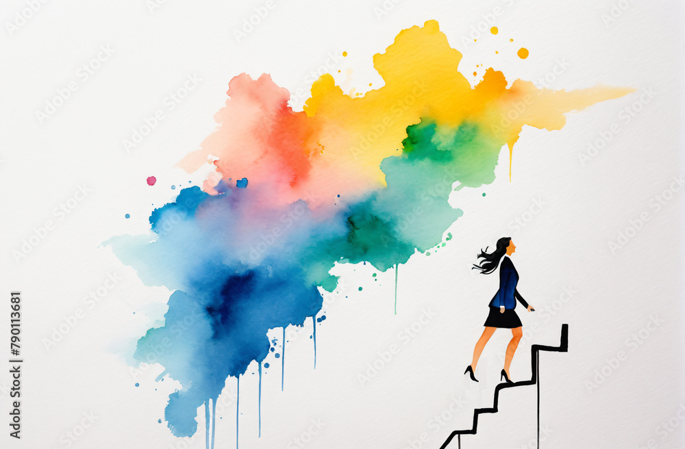 climbing to the top along a career path, moving up to success, simple ...