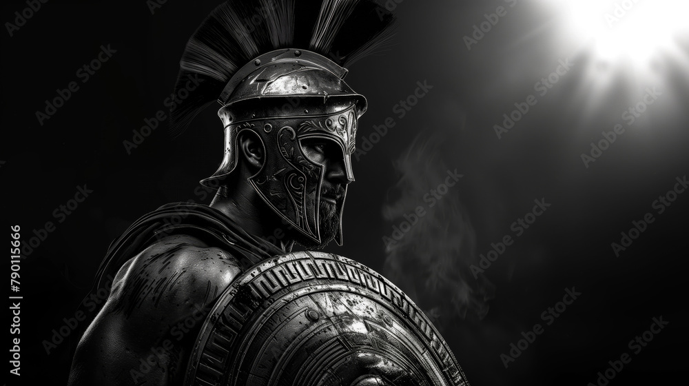 Spartan Warrior's Resolve. A dramatic portrait of a Spartan warrior ...