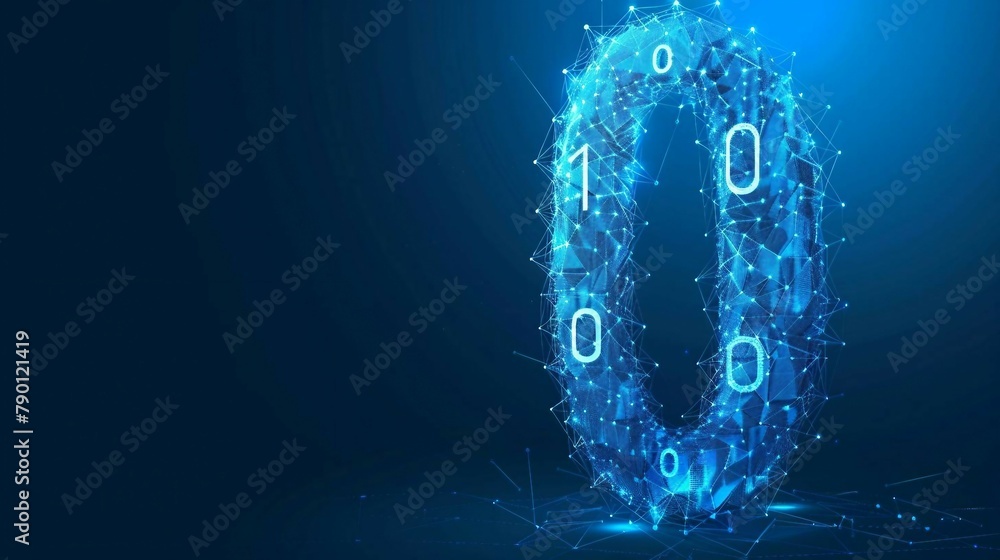 digital 3d number zero "0" with binary code, ai in numerical analysis ...