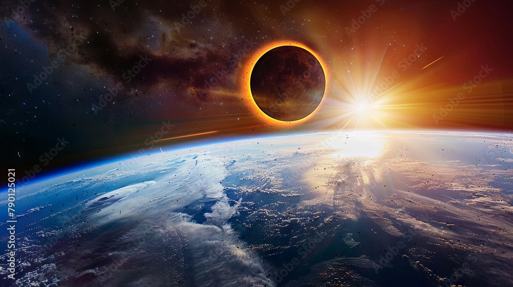 Majestic solar eclipse over earth from space Stock Illustration | Adobe ...
