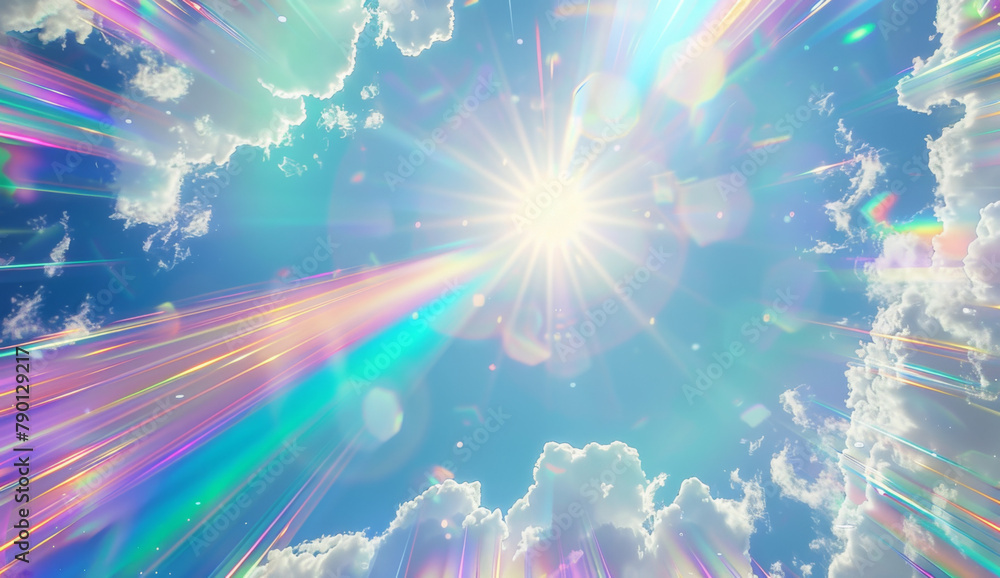 Heavenly Light. Sunbeams and Rainbow Prism Effects Illuminate the Sky ...