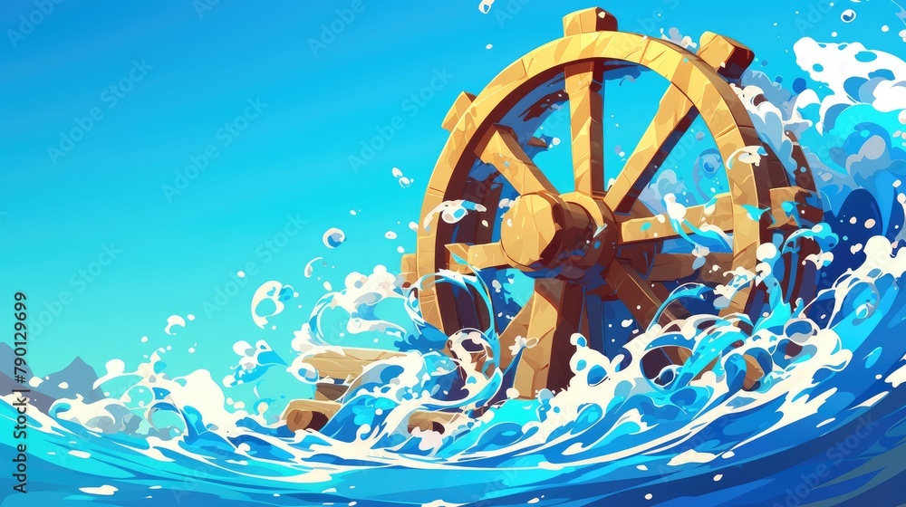 Cartoon Water Wheel Icon A Dynamic Symbol of Nature s Power in 2d ...