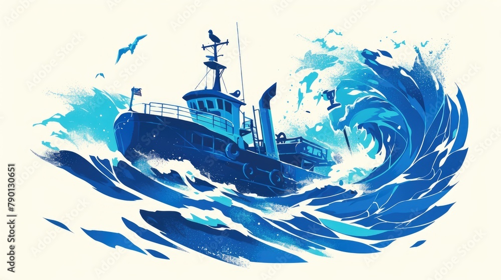 Capture the dynamic essence of a tugboat towing a line at the harbor ...