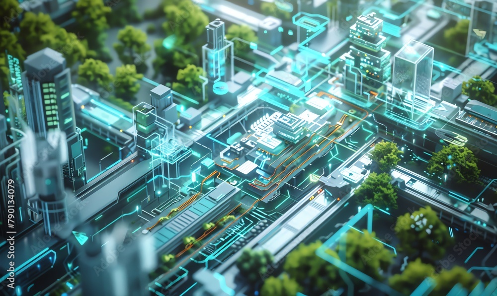 Illustrate a groundbreaking CG 3D rendering of an aerial smart grid ...