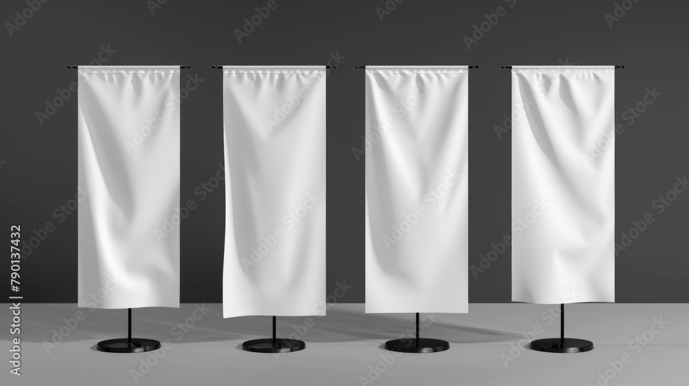 Blank feather flags, three-dimensional realistic mockup. Textile waving ...