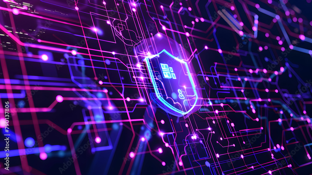 A virtual depiction of a logo illustrating internet protection ...