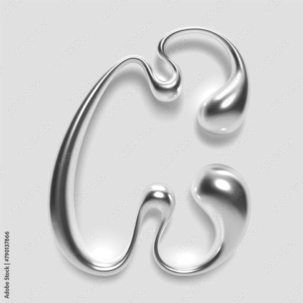 3D melted liquid metal letter C, English alphabet, with glossy ...