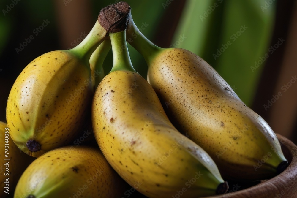 A cluster of bananas, nature's golden bounty, hanging from the sturdy ...