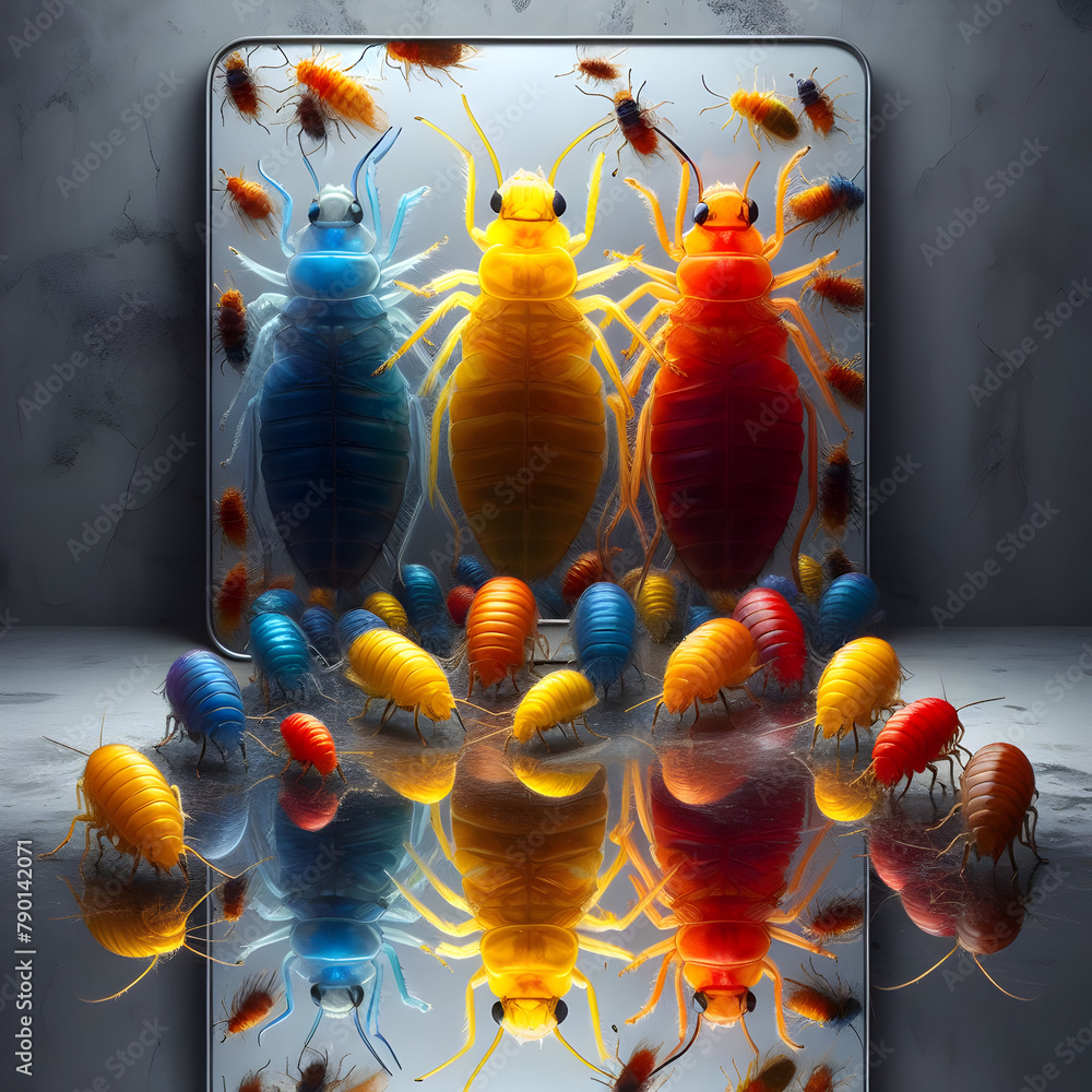 Illustration of mite micrography of a microscopic tick on bed ...